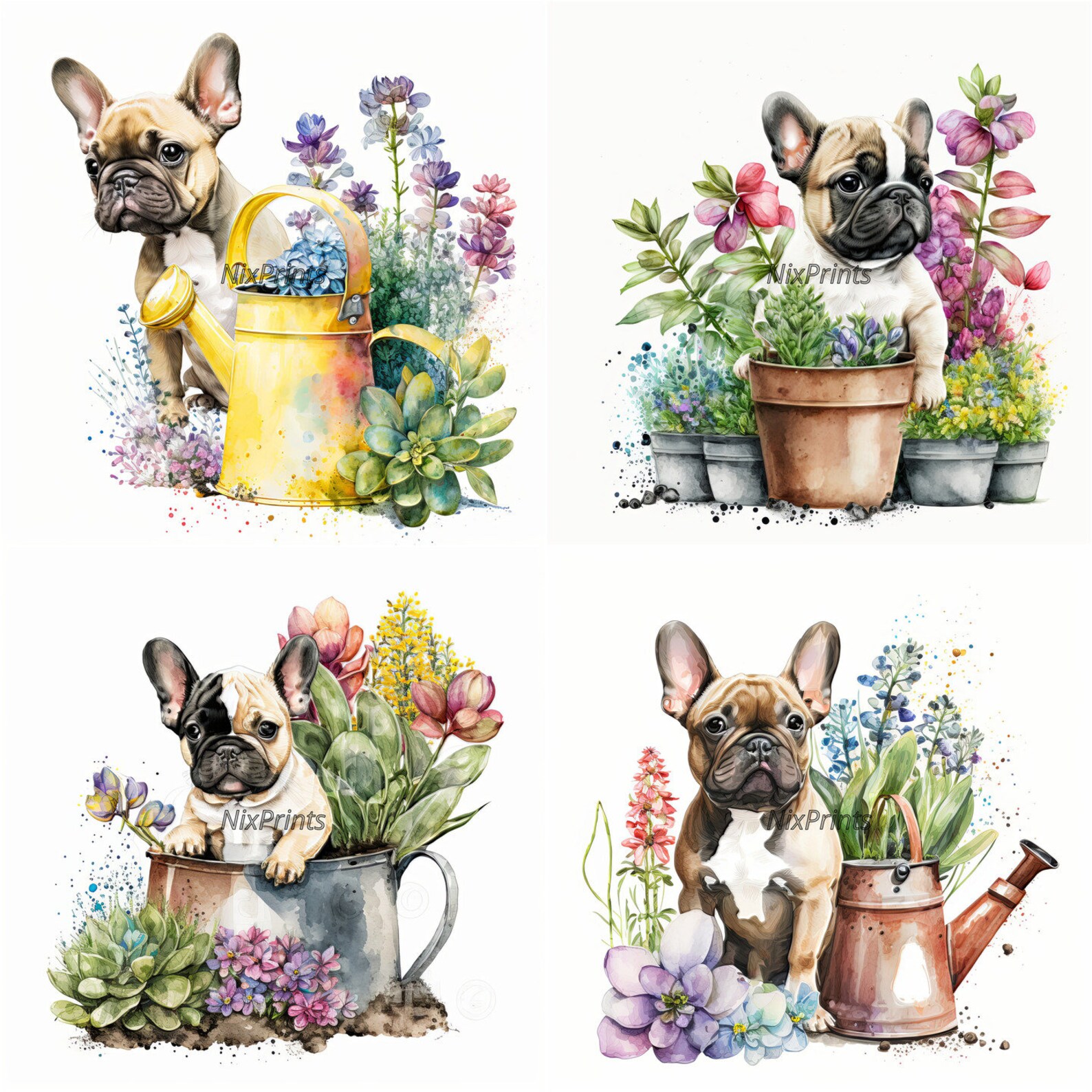 French Bulldog Spring Flowers Clipart Set Digital Image - Etsy