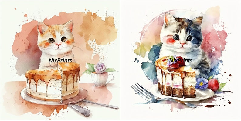 Watercolor Birthday Cats Clipart Set Cute Kitten pet Animal - Etsy