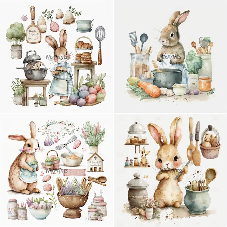 Bunny Baking Chef & Kitchen Clipart Delightful and - Etsy