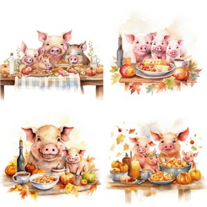 Pig Clipart, Thanksgiving Clipart, Family Dinner Scenes Clipart, Design ...