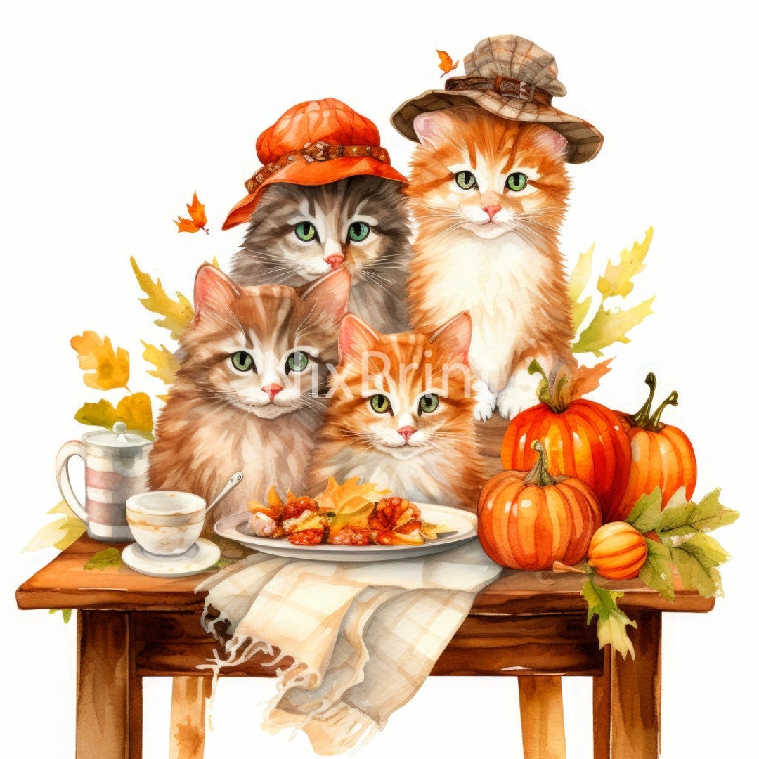 Cute Manx Cat Clipart, Thanksgiving Themes, Family Dinner Scenes ...