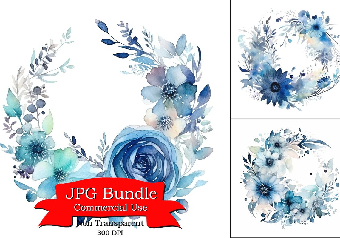 Blue Magical Floral Circle Watercolor Clipart Digital Paper - Etsy