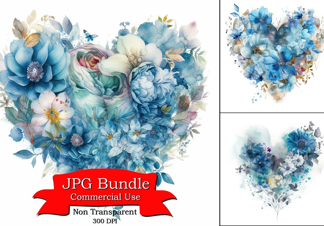 Blue Heart-shaped Wreath of Flowers: Romantic and Delicate Clipart ...