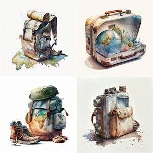 Travel Watercolor Clipart, Adventure Theme Art, Digital Download, Non ...