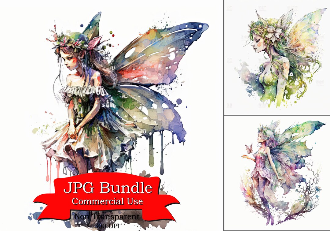 Enchanting Magical Fairy Watercolor Clipart: JPG Format, Non ...