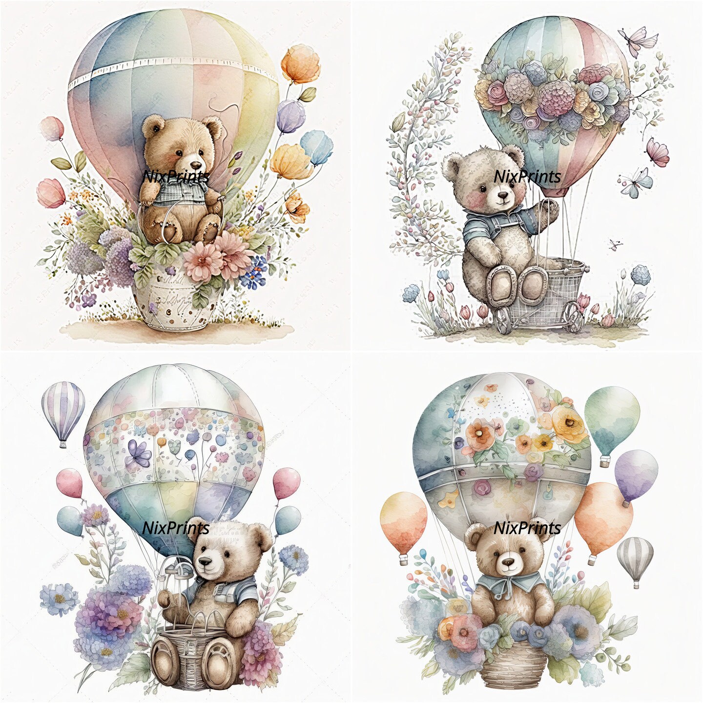 Watercolor Teddy Bear Clipart and Cute Bear Clip Art for - Etsy