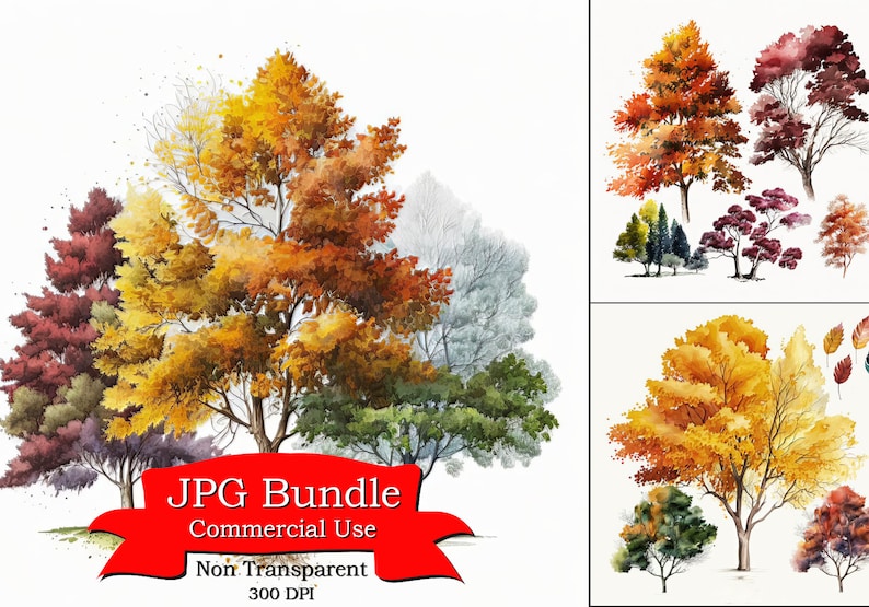 Autumn Trees Clipart: Watercolor Fall Forest Illustration - Etsy