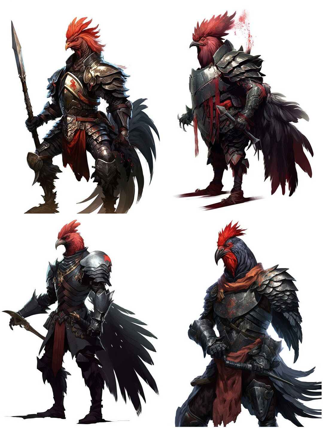 Rooster Clipart, Black and Red Rooster Knight: RPG Game Character ...