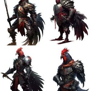Rooster Clipart, Black and Red Rooster Knight: RPG Game Character ...