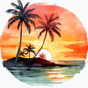 Hawaii Sunset Clipart, Watercolor Sunset Clipart, Art for Your Glasses ...