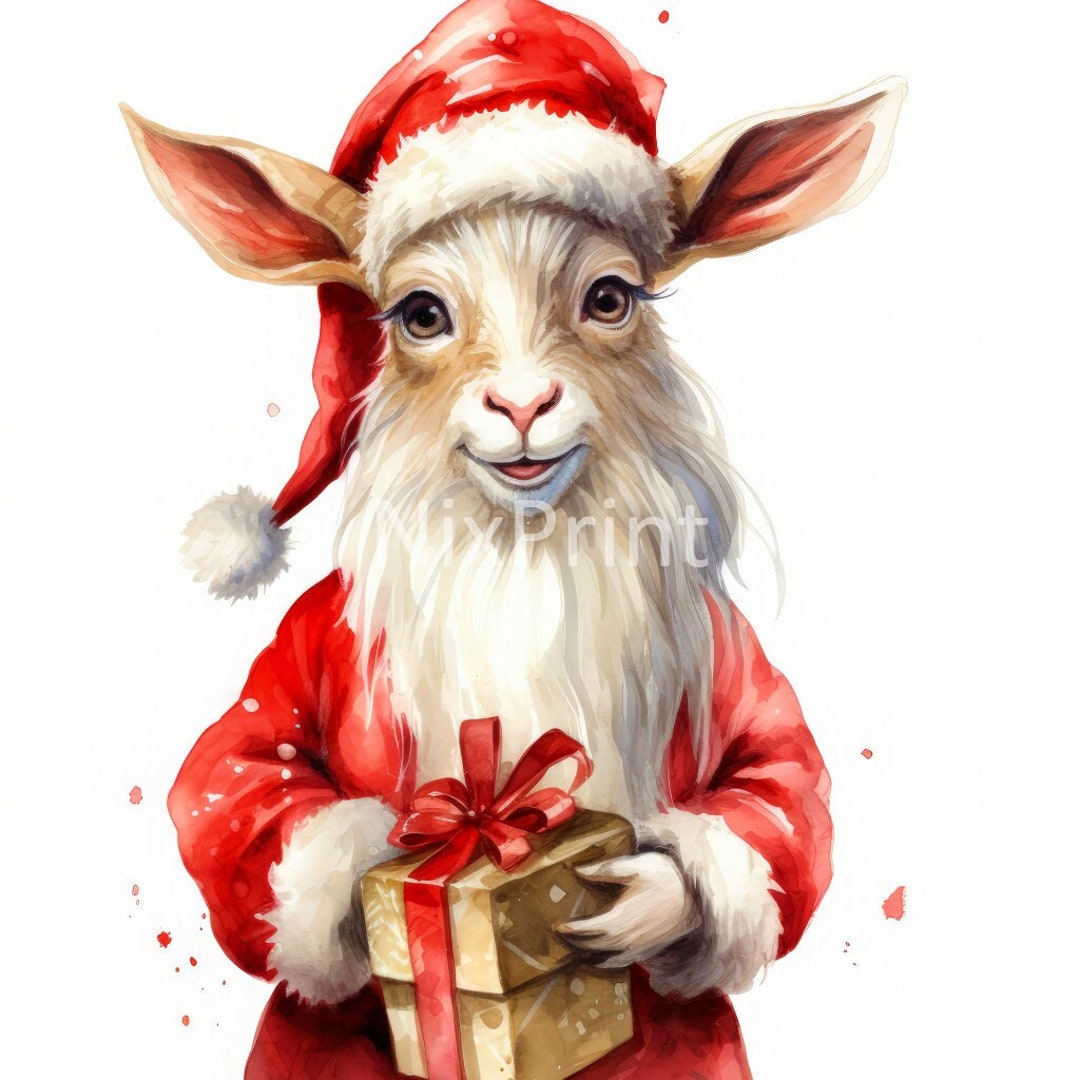 Goat Clipart, Christmas Clipart, Santa Claus Dress, White Background ...