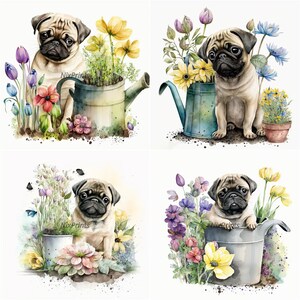 Pug Digital Image and Spring Flowers Clipart, Digital Image Downloads ...