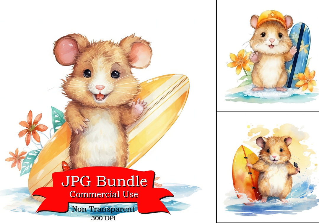 Cute Hamster Clipart, Lifeguard Outfit, Holding Surfboard Clipart ...