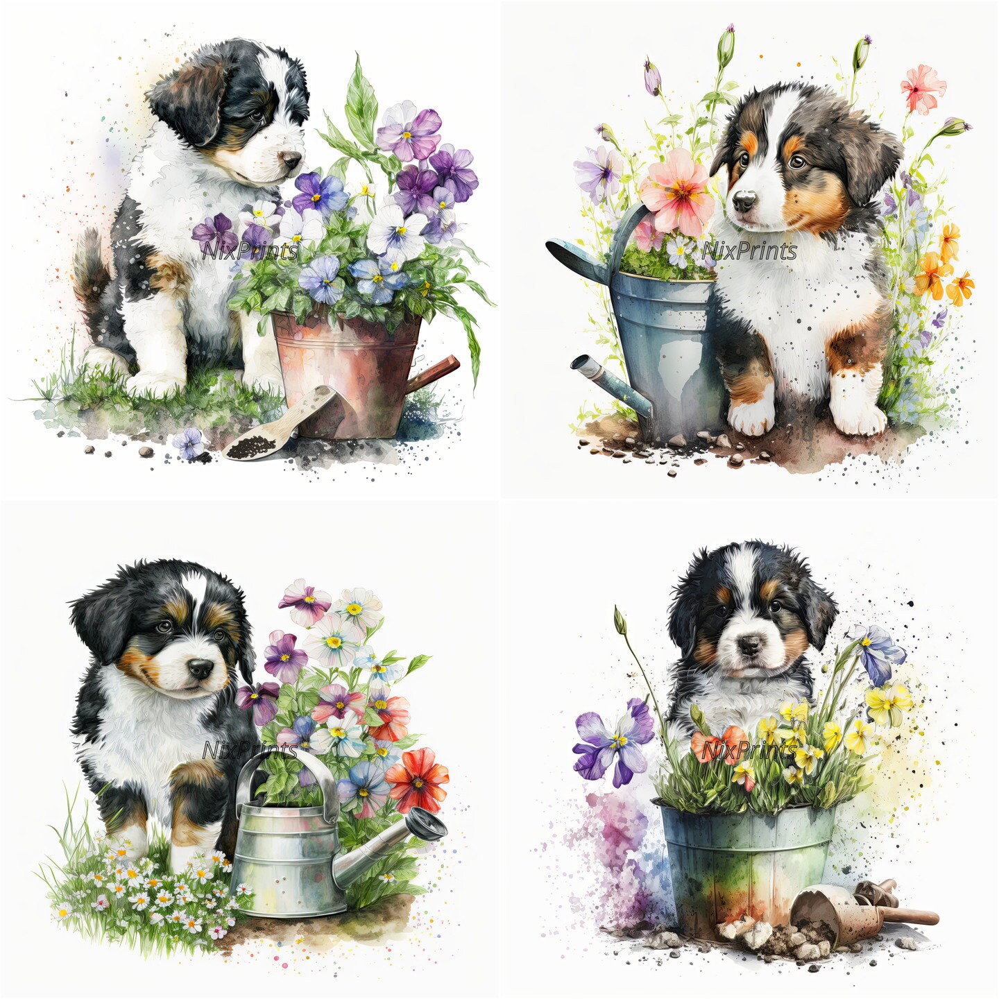 Sheepdog Puppy Clipart Spring Flowers and Gardening Theme - Etsy