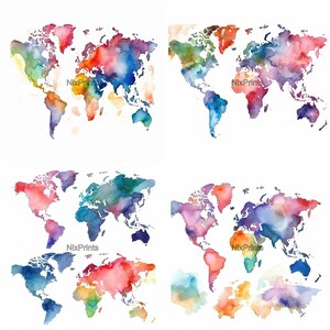 Watercolor World Map Clipart -journey Around the Globe,digital Paper ...