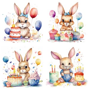 Rabbit Clipart, Birthday Clipart, Wearing a Birthday Hat, Blowing Out ...