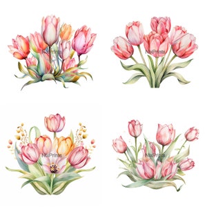 Tulip Flower Clipart, Watercolor Art Digital Paper Crafting, Digital ...
