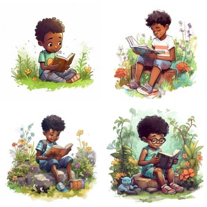 Black Child Clipart, Reading Boy Clipart, Garden Clipart, Picture for ...