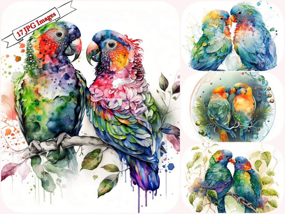Colorful Watercolor Parrot Clipart and Wall Art | Instant Download for ...
