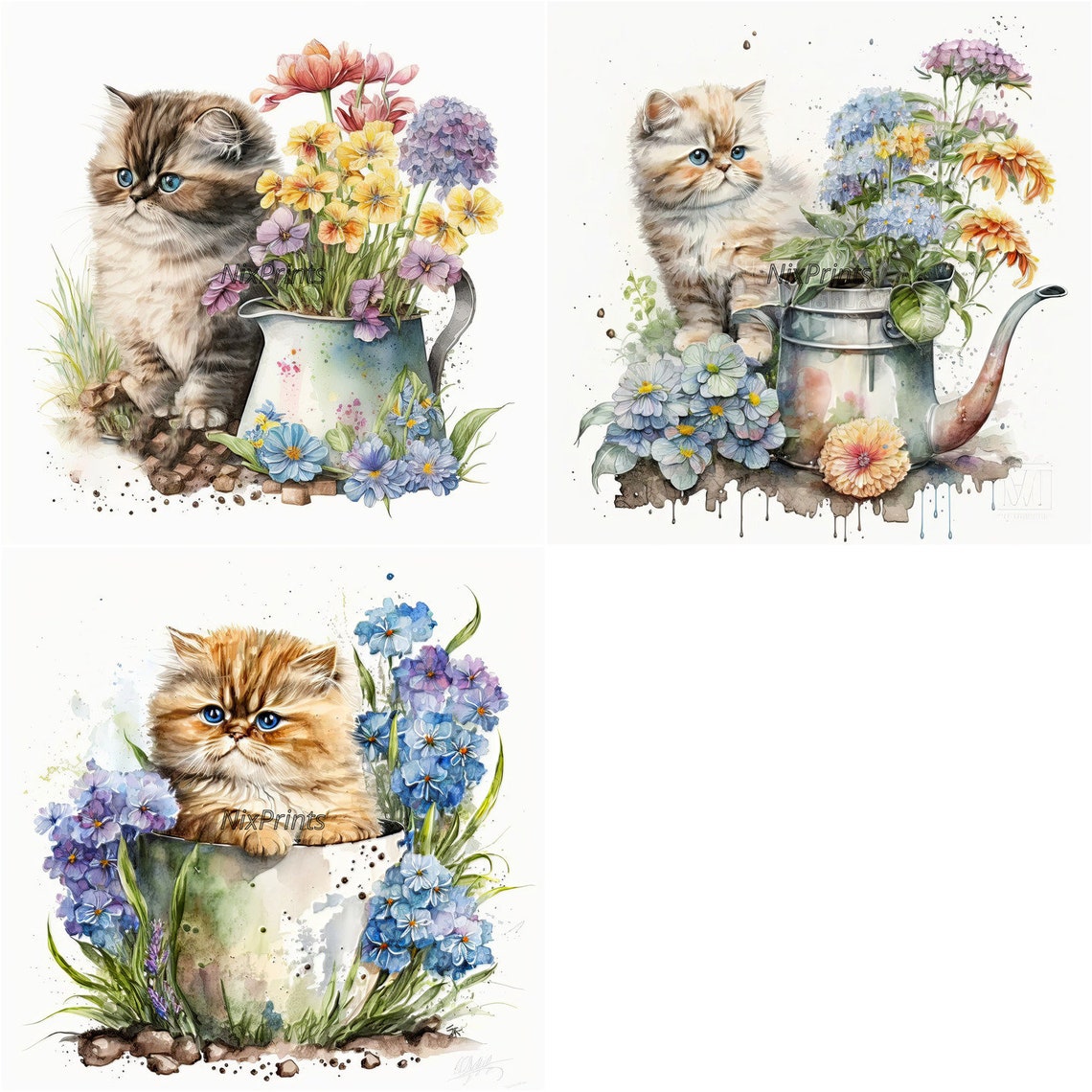 Persian Cat Clipart Spring Flowers and Gardening Theme - Etsy