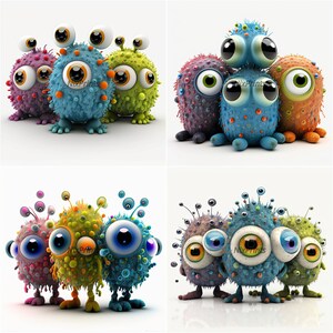 Fuzzy Slimy Humanoid Aliens With Big Eyes, Unique Clipart, Digital Download, Non-transparent ...