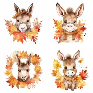 Cute Donkey Fall Foliage Fall Season Watercolor Clipart, Art for Office ...