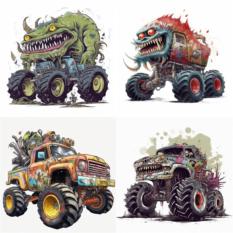 Monster Truck Punk Art Clipart: Extreme Sports on White - Etsy