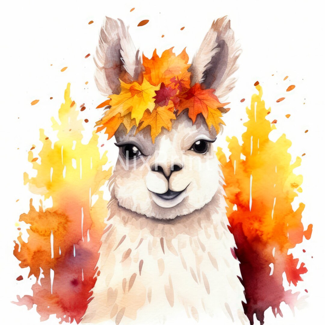 Llama Fall Foliage Clipart, Digital Sticker for Ikea, Poster for Tech ...