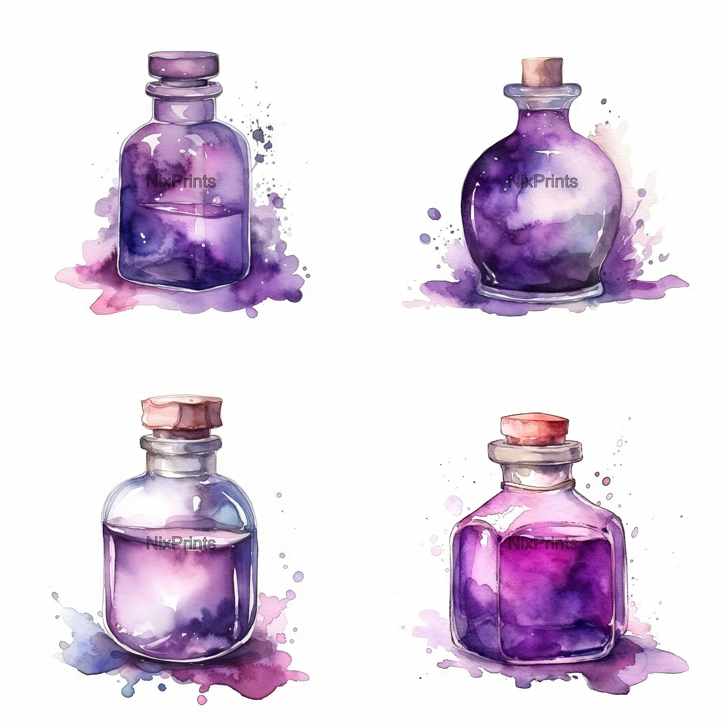 Purple Fairy Liquid Medicine Bottle Watercolor Clipart - Etsy