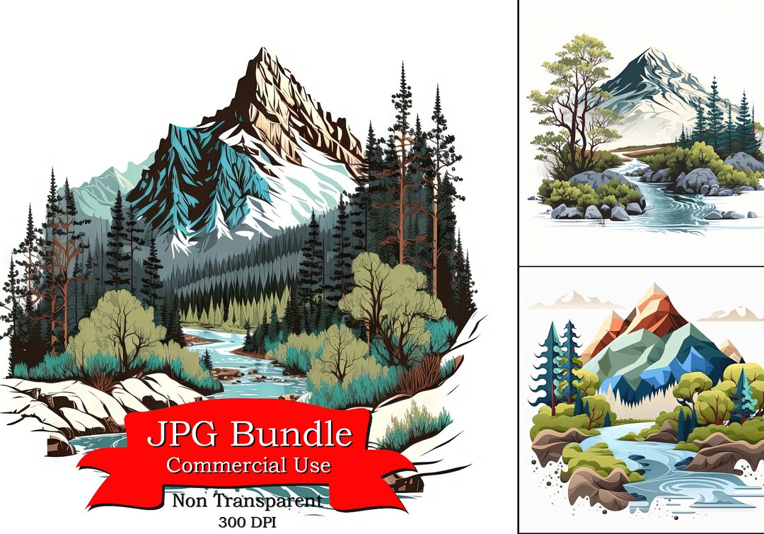 Mountain River Vector Graphic: A Scenic and Tranquil Clipart Depicting ...