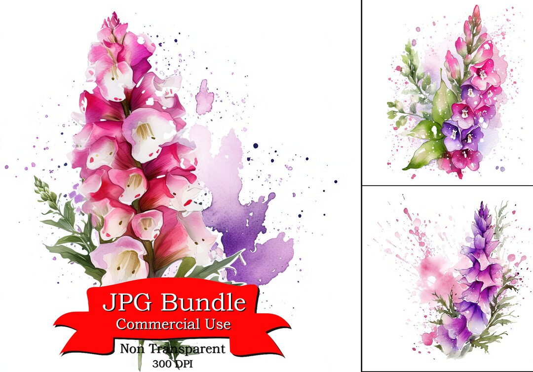 Foxglove Paint Splash: Abstract Watercolor Fusion Clipart Digital Paper ...