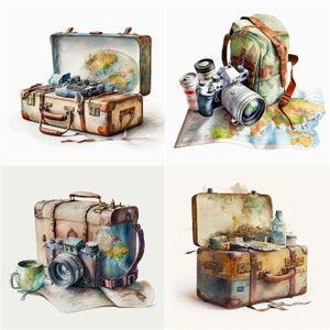 Travel Watercolor Clipart, Adventure Theme Art, Digital Download, Non ...