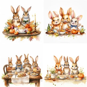 Rabbit Clipart, Thanksgiving Clipart, Family Dinner Scenes Clipart ...