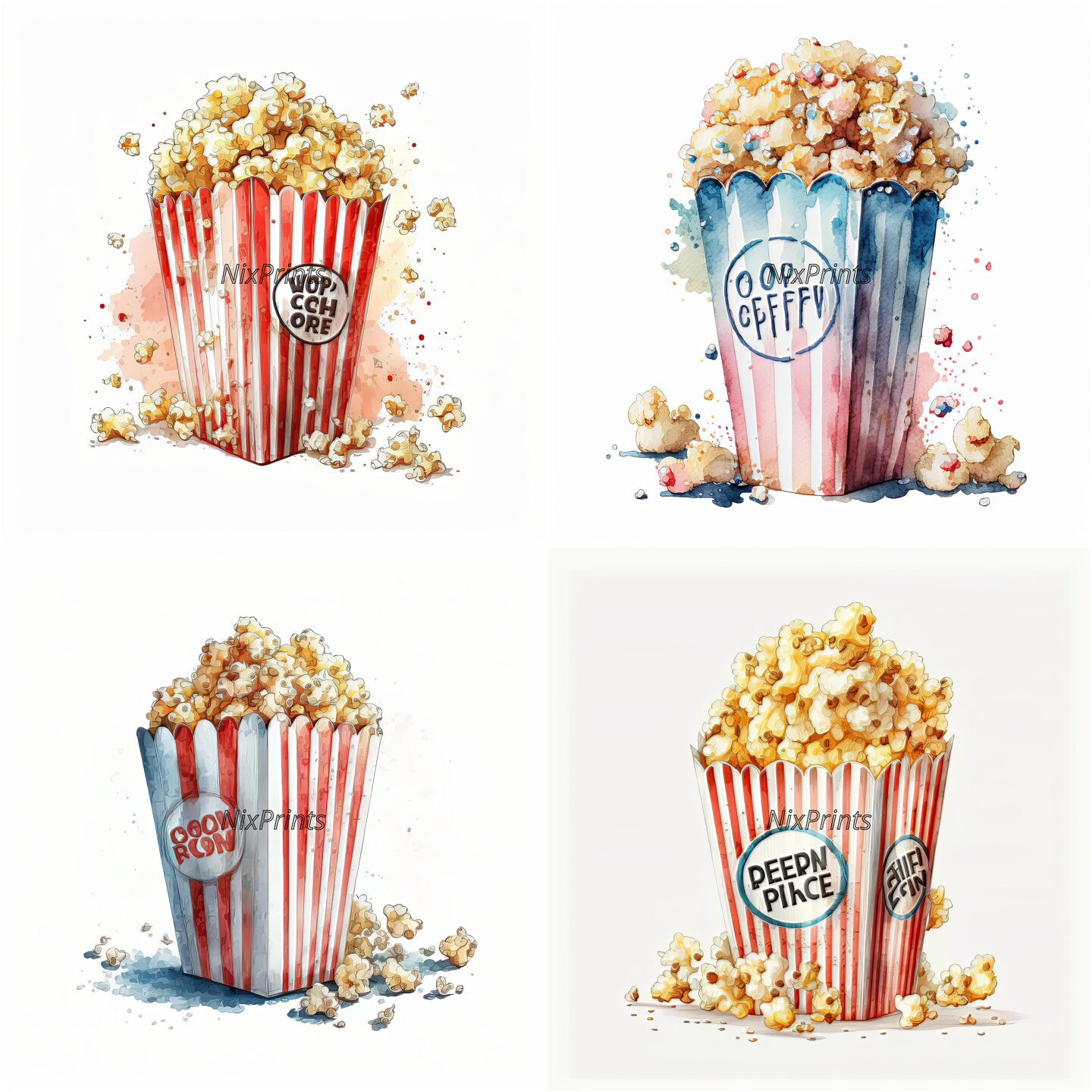 Popcorn Clipart: Watercolor Movie Snack Illustration - Etsy