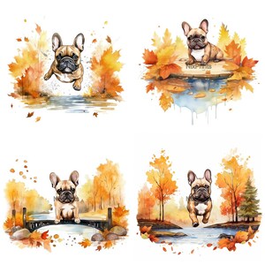 French Bulldog Autumn River Crossing Clipart, Print for Cup, Images for ...