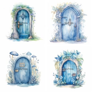Mystical Blue Fairy Door Watercolor Clipart - Gateway to Magical Realms ...