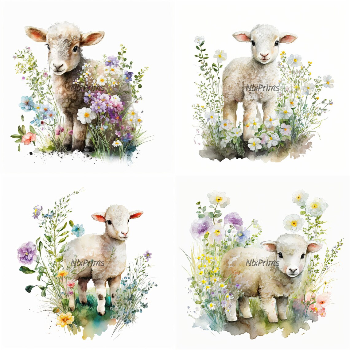 Baby Sheep Lamb Clipart - Spring Flowers and Gardening Theme - Digital ...
