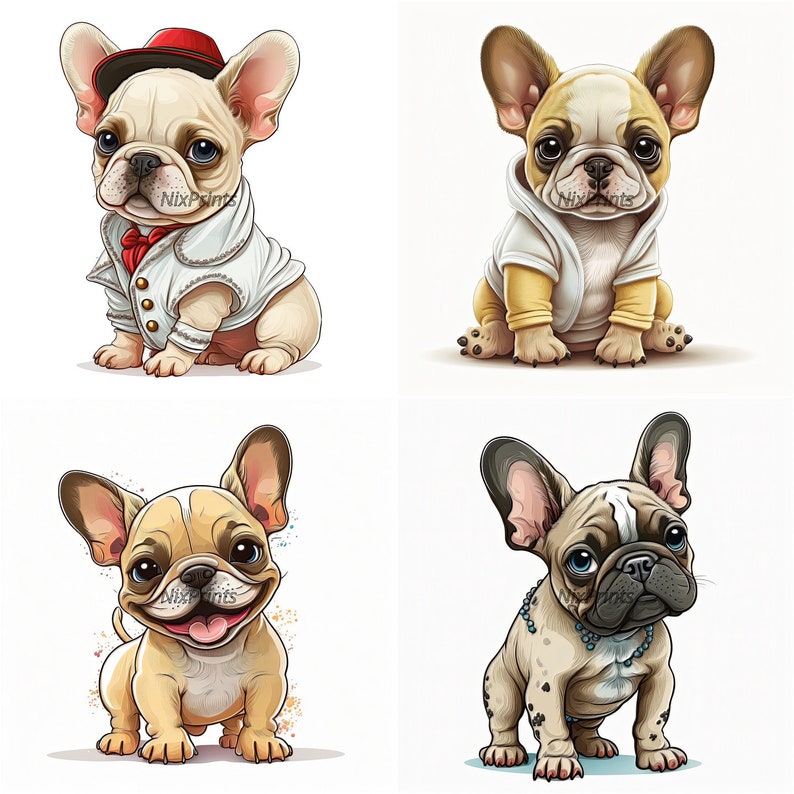 French Bulldog Clipart Collection french Bulldog in Colorful - Etsy