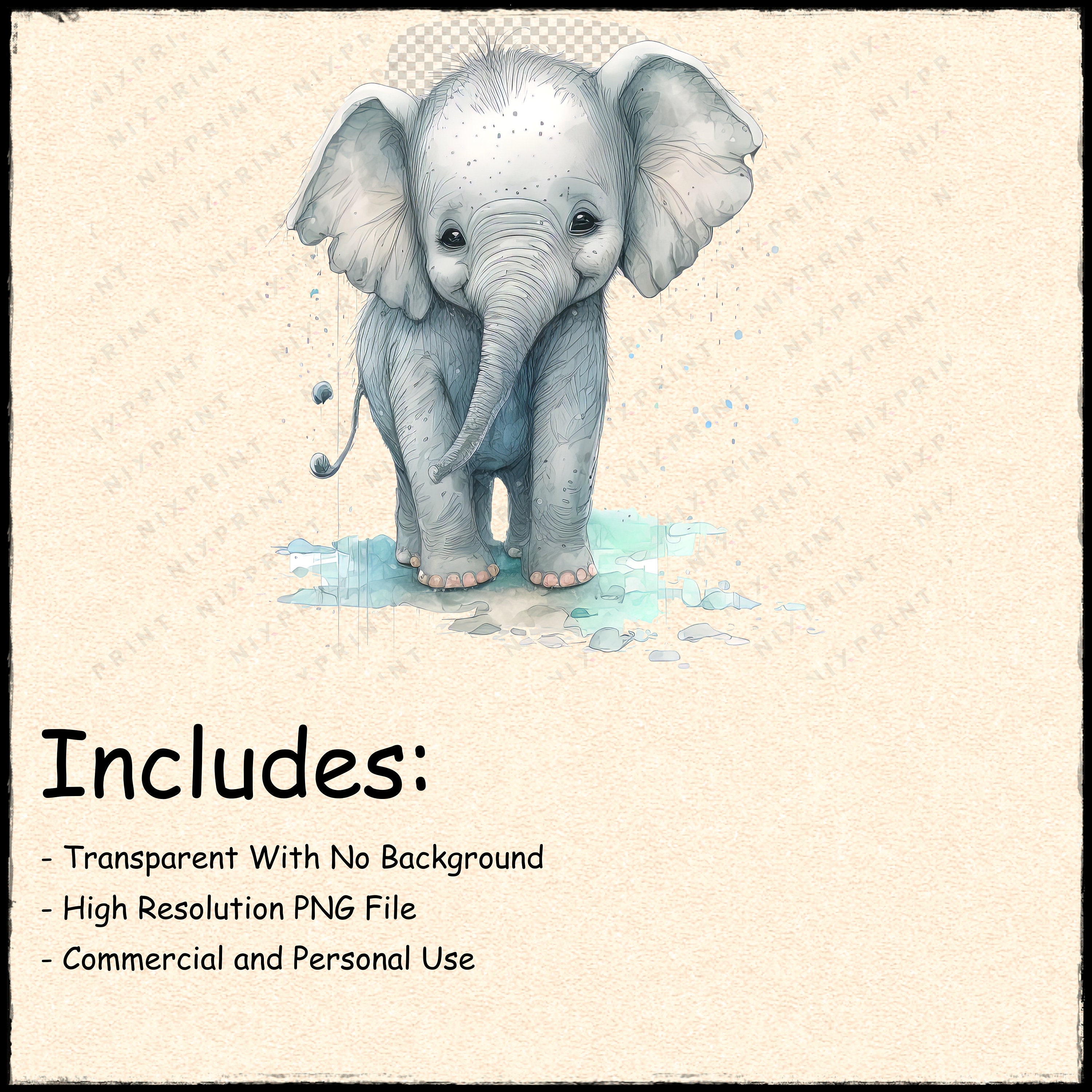 Baby Elephant Clipart Watercolor Cute Elephant Clipart PNG - Etsy