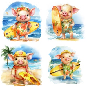 Pig Clipart, Surfing Clipart, Lifeguard Clipart, Holding a Surfboard ...