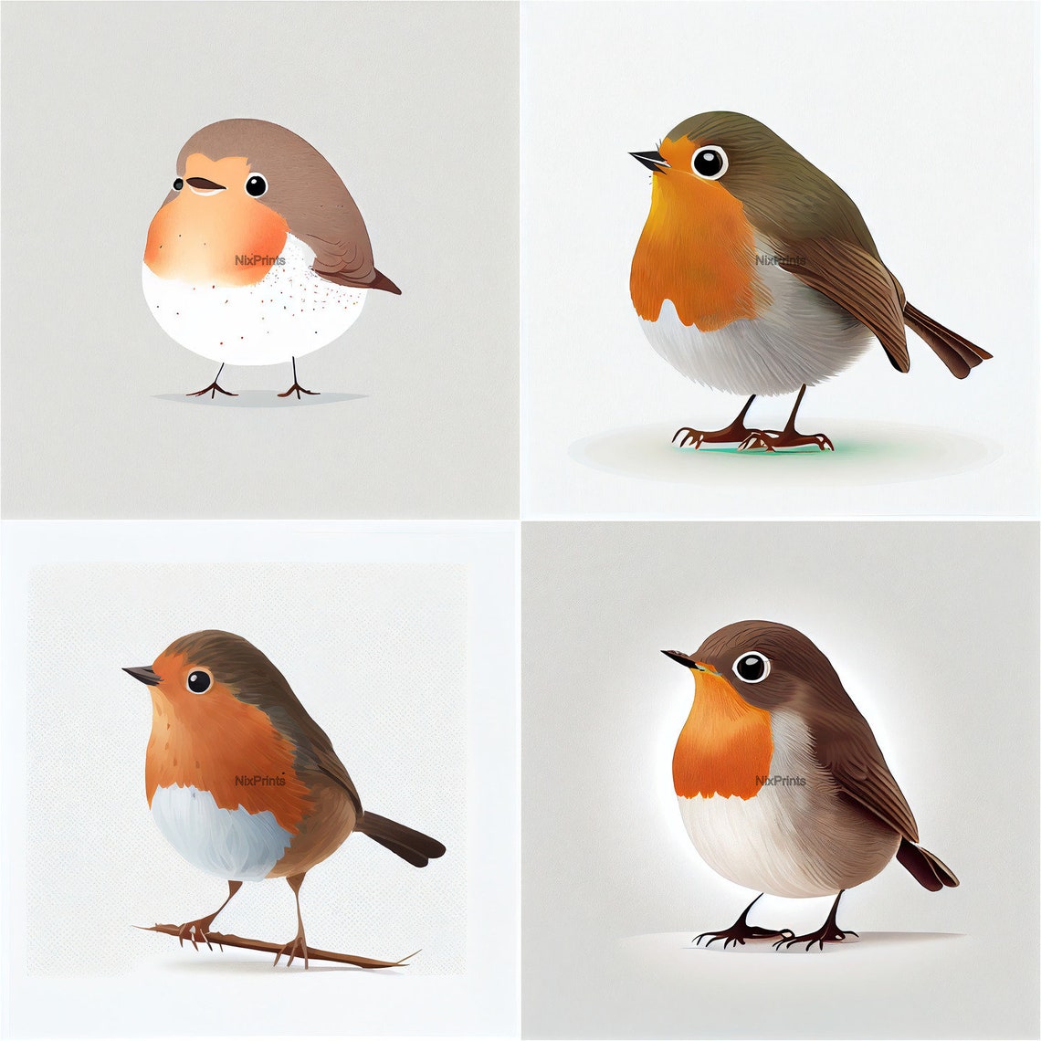 Robin Clipart Cute Nursery Art Robin Simple Child-like - Etsy