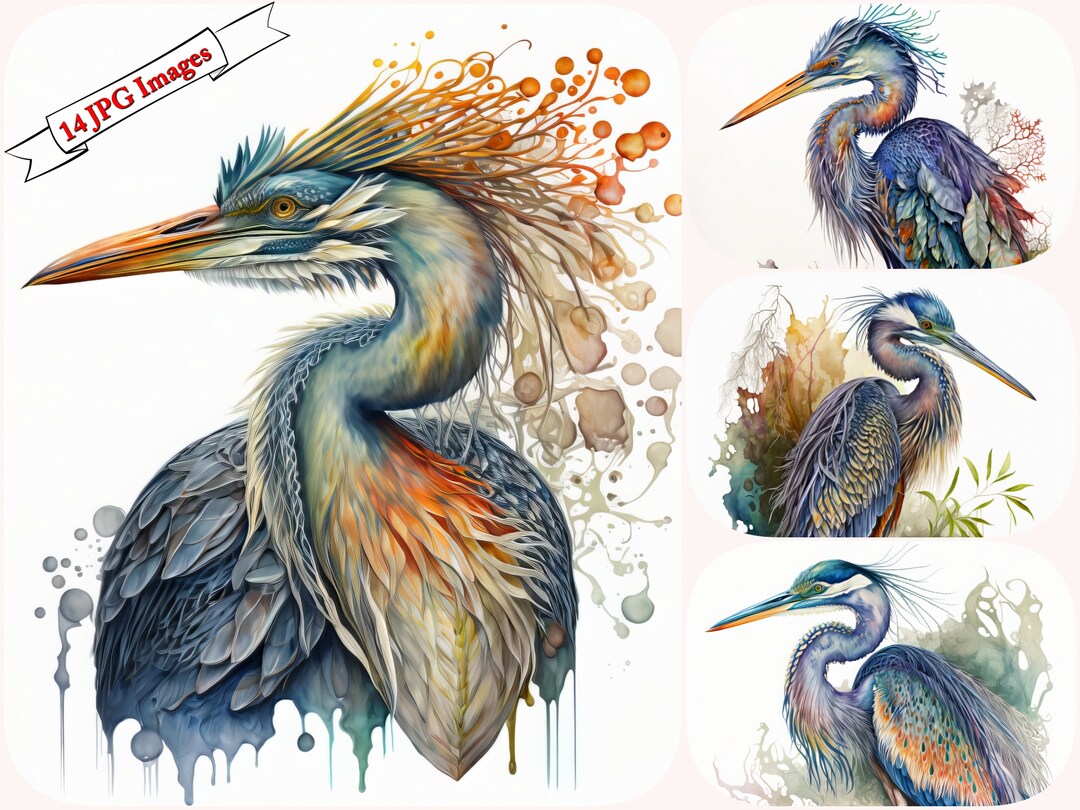 Blue Heron Clipart Discover the Beauty of Watercolor Little Bird ...