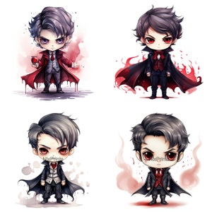 Cute Chibi Boy Vampire Clipart, Halloween Designs,watercolor Style ...