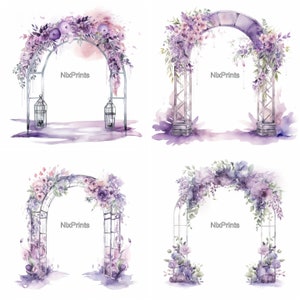 Arch Clipart, Watercolor Wedding Light Purple Arch on White Background ...