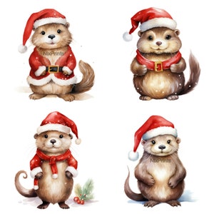 Otter Clipart, Christmas Clipart, Santa Claus Clipart, White Background ...