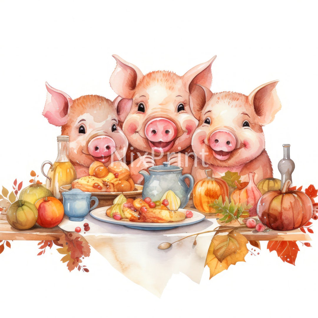 Pig Clipart, Thanksgiving Clipart, Family Dinner Scenes Clipart, Design ...