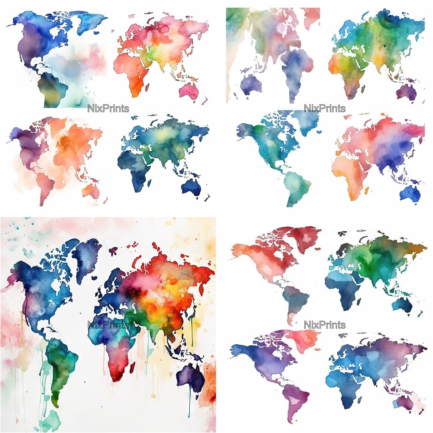 Watercolor World Map Clipart -journey Around the Globe,digital Paper ...