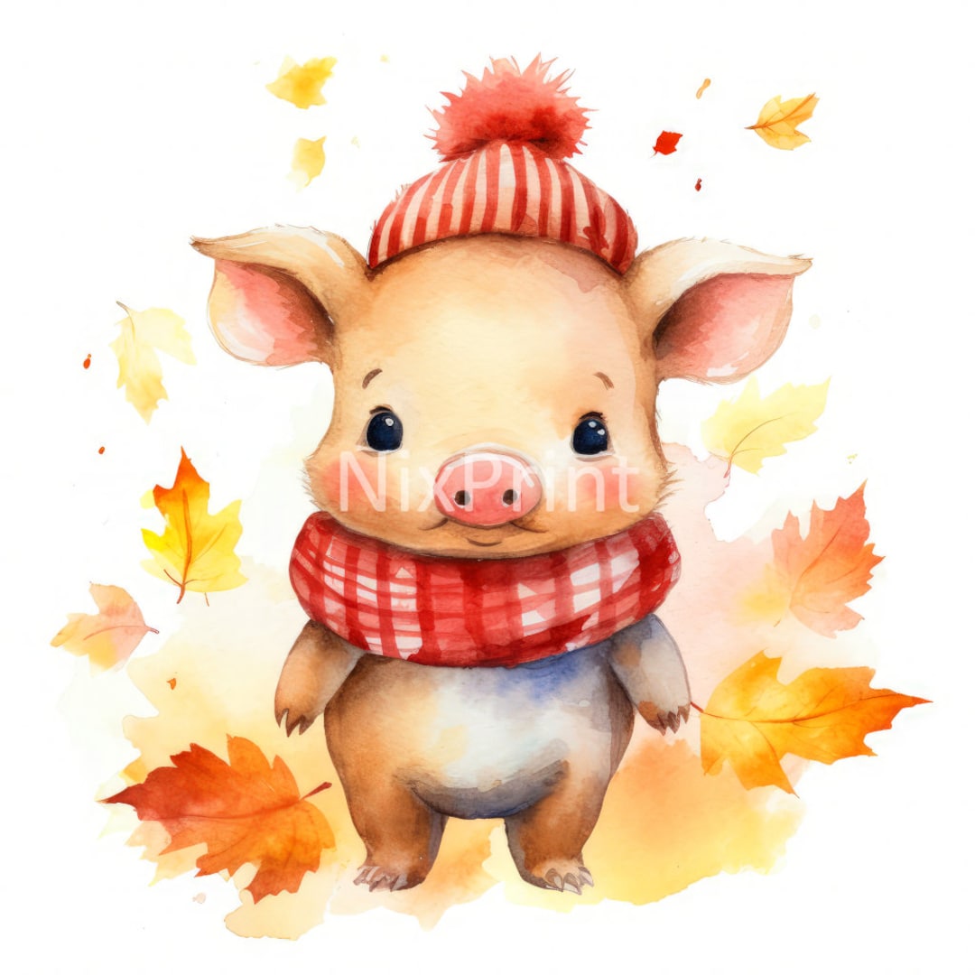 Pig Fall Foliage Clipart, Clipart for Keychain, Art for Nursery ...