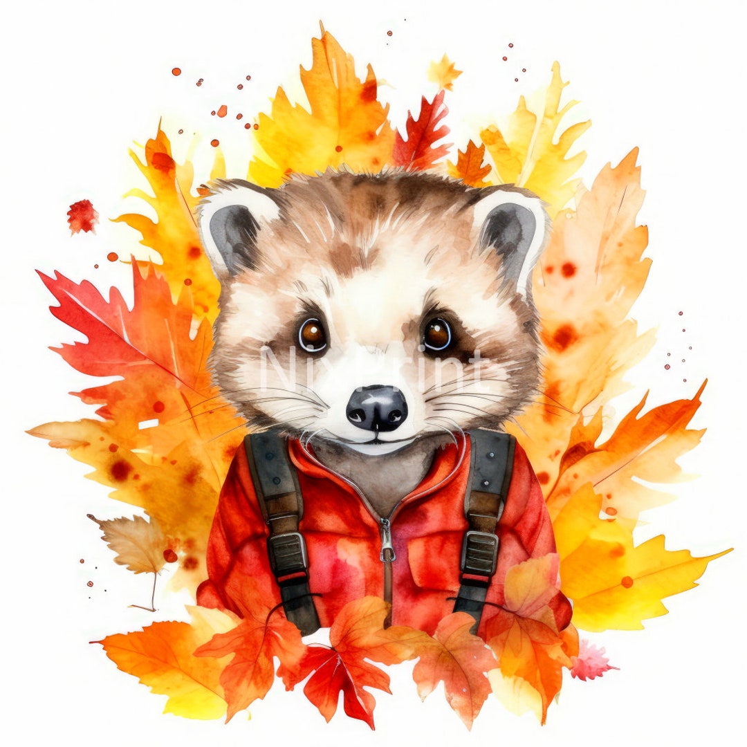 Ferret Fall Foliage Clipart, Picture for Kids Room, Wall Art for Sale ...