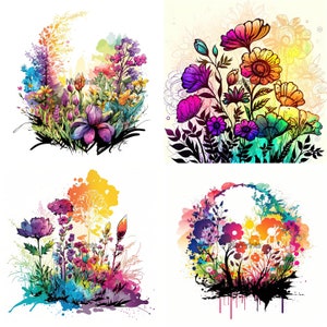 Colorful Garden Bursting With Flowers: Beautiful and Vivid Watercolor ...